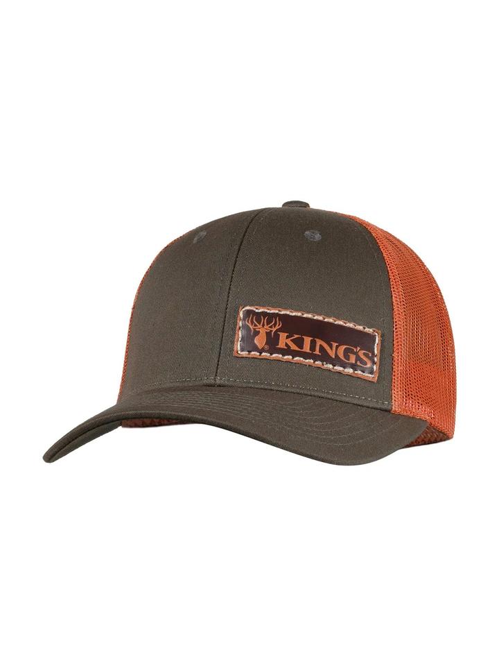 King's Slim Leather Patch Hat-Dark Loden/Jaffa Orange | Guidefitter